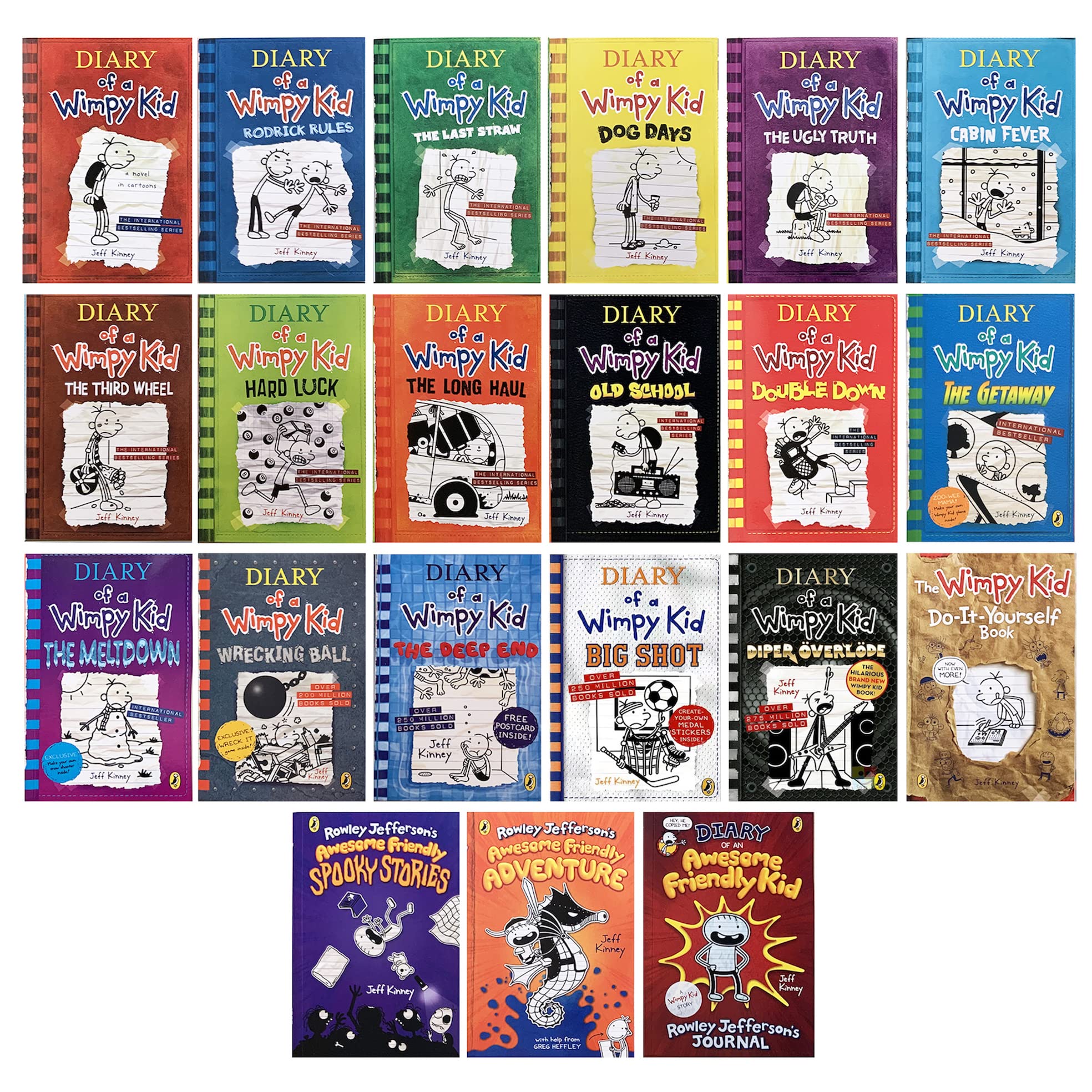 Diary of a Wimpy Kid Series Box of Books, 21 Books of Boxed Set, Complete 1-21 Books Collection, Paperback, (Include the Deep End, Big Shot Diary)