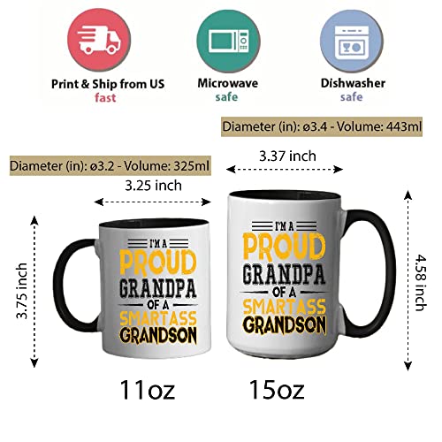 Fathers Day Gift for Proud Grandpa of Witty Smart Grandson 11oz 15oz Inner Color Accent Mug