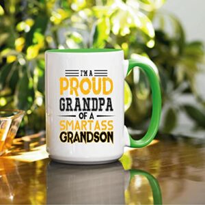 Fathers Day Gift for Proud Grandpa of Witty Smart Grandson 11oz 15oz Inner Color Accent Mug