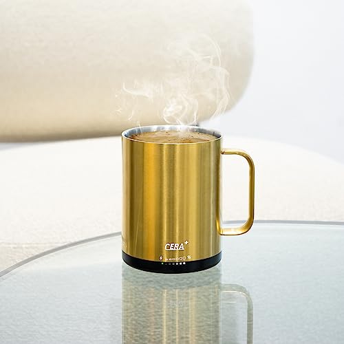 CERA+ Temperature Controlled Smart Mug 2, Self-Heating Coffee Mug with Lid, 90 Minutes Battery Life, APP or Manual Control (Gold - 14 oz)