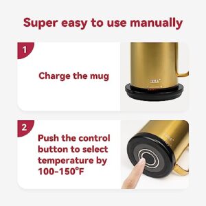 CERA+ Temperature Controlled Smart Mug 2, Self-Heating Coffee Mug with Lid, 90 Minutes Battery Life, APP or Manual Control (Gold - 14 oz)