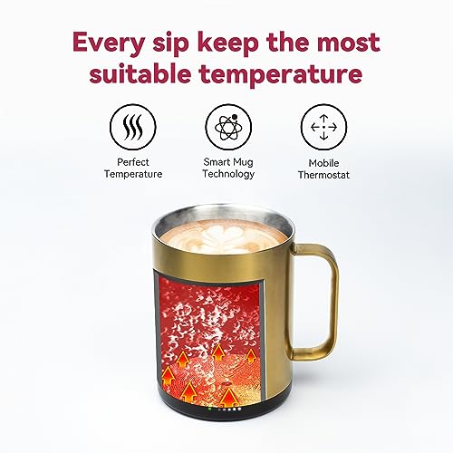 CERA+ Temperature Controlled Smart Mug 2, Self-Heating Coffee Mug with Lid, 90 Minutes Battery Life, APP or Manual Control (Gold - 14 oz)