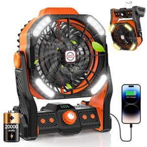 dowilldo 20000mah battery operated portable fan - rechargeable outdoor camping fan with led lantern, personal cooling fan for bedroom with cold air, table fan for travel, hiking, fishing, picnic