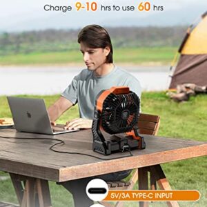 DOWILLDO 20000mAh Battery Operated Portable Fan - Rechargeable Outdoor Camping Fan with LED Lantern, Personal Cooling Fan for Bedroom with Cold Air, Table Fan for Travel, Hiking, Fishing, Picnic