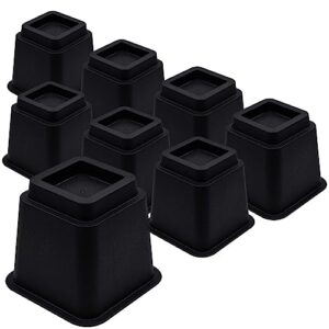 KAKAMINA Bed Risers 5 Inch, Heavy Duty Furniture Risers, Bed Elevators for Sofa Desk Chair, Lifts Up to 1,500 lb, Set of 8, Black