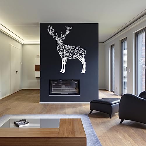 Metal Wall Art, Geometric Metal Deer Decor, Home Office Decoration, Wildlife Lover Gift, Wall Hangings, Deer Sign, Farmhouse Décor (White, 56"x69")