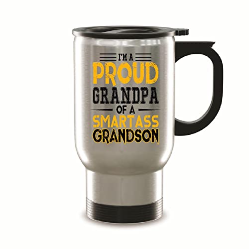 Fathers Day Gift for Proud Grandpa of Witty Smart Grandson 14oz Steinless Steel Travel Mug