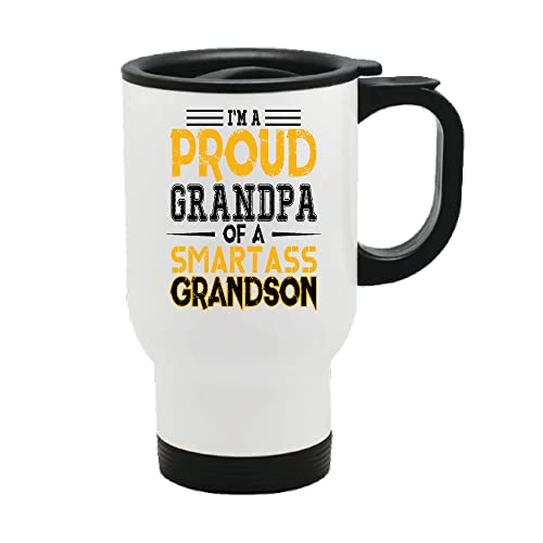 Fathers Day Gift for Proud Grandpa of Witty Smart Grandson 14oz Steinless Steel Travel Mug