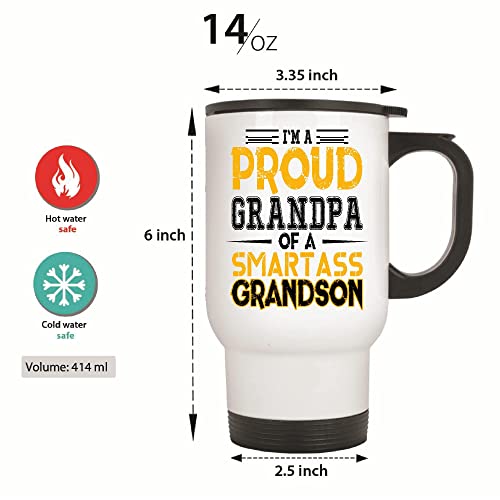 Fathers Day Gift for Proud Grandpa of Witty Smart Grandson 14oz Steinless Steel Travel Mug