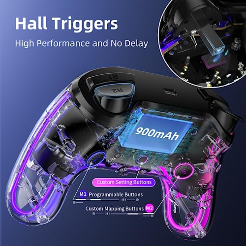 BRHE Wireless Controller for PS4 with Hall Trigger/RGB LED Lights/Programming Funtion,PS4 Controller Remote Joystick Gamepad for PS4 Accessories Game Controller for PlayStation 4/Slim/Pro/PC (RGB)