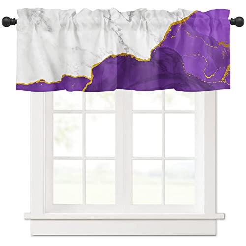 COLCE Valances for Windows Wild Marble Pattern Gold Purple White Ombre Curtain Valance for Kitchen Basement Window Curtain Decorative Rod Pocket Short Winow Valance Curtains 54" W x 18" L