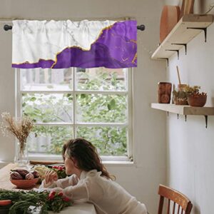 COLCE Valances for Windows Wild Marble Pattern Gold Purple White Ombre Curtain Valance for Kitchen Basement Window Curtain Decorative Rod Pocket Short Winow Valance Curtains 54" W x 18" L