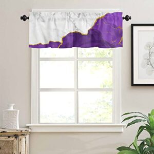 COLCE Valances for Windows Wild Marble Pattern Gold Purple White Ombre Curtain Valance for Kitchen Basement Window Curtain Decorative Rod Pocket Short Winow Valance Curtains 54" W x 18" L