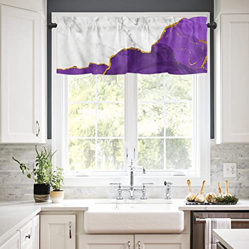 COLCE Valances for Windows Wild Marble Pattern Gold Purple White Ombre Curtain Valance for Kitchen Basement Window Curtain Decorative Rod Pocket Short Winow Valance Curtains 54" W x 18" L