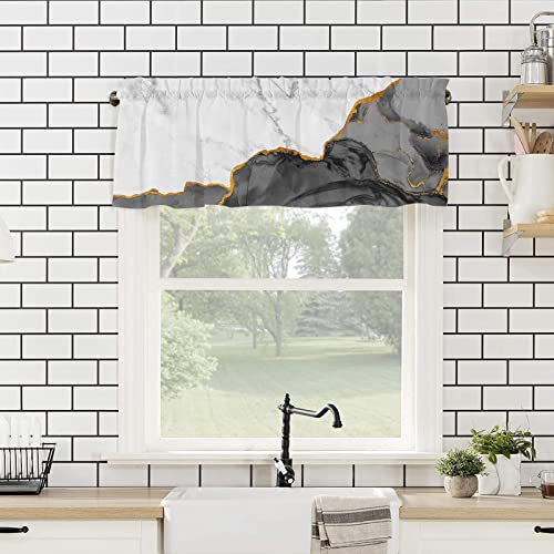 COLCE Valances for Windows Wild Marble Pattern Gold Black Grey White Ombre Curtain Valance for Kitchen Basement Window Curtain Decorative Rod Pocket Short Winow Valance Curtains 42" W x 18" L