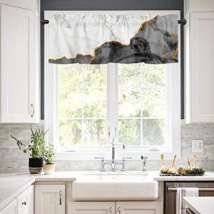 COLCE Valances for Windows Wild Marble Pattern Gold Black Grey White Ombre Curtain Valance for Kitchen Basement Window Curtain Decorative Rod Pocket Short Winow Valance Curtains 42" W x 18" L