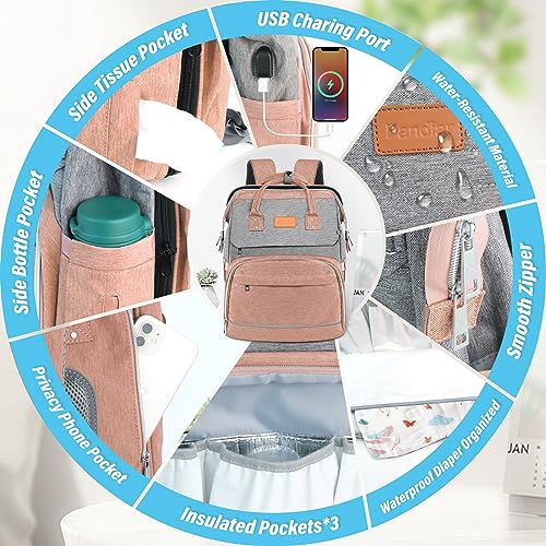 Fandiar Diaper Bag Backpack, Diaper Bag with Changing Station Baby Diaper Bags for Boys Girls Portable Large Capacity Waterproof Mommy Bag Bassinet Travel Backpack, Baby Shower Gifts