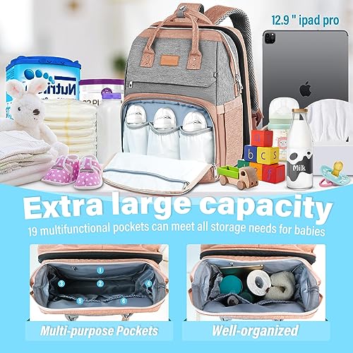 Fandiar Diaper Bag Backpack, Diaper Bag with Changing Station Baby Diaper Bags for Boys Girls Portable Large Capacity Waterproof Mommy Bag Bassinet Travel Backpack, Baby Shower Gifts