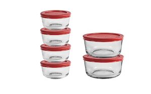 anchor hocking snugfit 12 piece glass food storage containers with lids, red