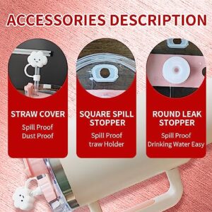 Silicone Spill Proof Stopper Set of 4, Compatible with Stanley Cup 1.0 40oz/ 30oz,Stanley Straw Cover Set Accessories, Including 2 Straw Cover Cap,4 Square Spill Stopper and 2 Round Leak Stopper