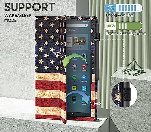 MoKo for Amazon Kindle Fire Max 11 Case (13th Generation, 2023 Release) 11" - Slim Folding Stand Cover Case for Fire 11 Tablet with Auto Wake/Sleep, American Flag