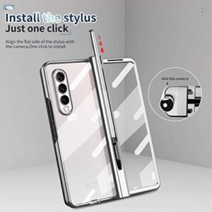 EAXER for Samsung Galaxy Z Fold 3 5G Case, Full Coverage Protection, with Screen Tempered Protector, Plating Hinge Protection Clear Case Cover with Stylus Pen (Silver)