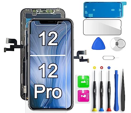 iPhone 12/12 Pro Screen Replacement Kit, LCD Cellular Glass Display Repair Digitizer 6.1 inch Touch Screen with Repair Kit + Screen Protector