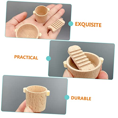 4 Sets Dollhouse Home Decoration Mini Furniture Wood Playing House Washboard Dollhouse Miniature Miniture House Furniture Miniature Barrel Dolly House Ornament Khaki