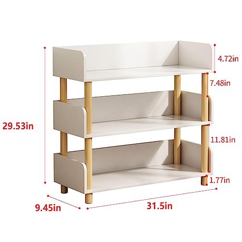 3-Tier Wooden Bookcase,White Bookshelf,Modern Open Bookshelf,Wood Storage Shelves Display Stand with Top Edge and Solid Wood Frame for Living Room,Bedroom,Home Office