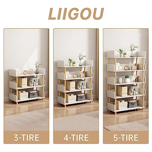 3-Tier Wooden Bookcase,White Bookshelf,Modern Open Bookshelf,Wood Storage Shelves Display Stand with Top Edge and Solid Wood Frame for Living Room,Bedroom,Home Office