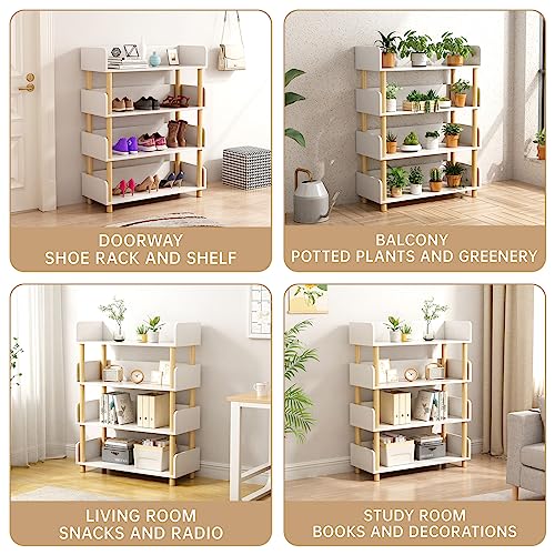 3-Tier Wooden Bookcase,White Bookshelf,Modern Open Bookshelf,Wood Storage Shelves Display Stand with Top Edge and Solid Wood Frame for Living Room,Bedroom,Home Office