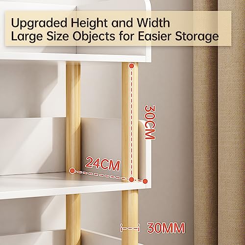 3-Tier Wooden Bookcase,White Bookshelf,Modern Open Bookshelf,Wood Storage Shelves Display Stand with Top Edge and Solid Wood Frame for Living Room,Bedroom,Home Office