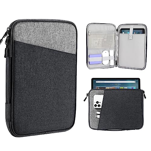 TiMOVO 9-11 Inch Sleeve Case for Fire Max 11 Tablet/All-New Amazon Kindle Fire HD 10 & 10 Plus Tablet 10.1", Protective Carrying Case Bag with Elastic Handle for Kindle Fire Max 11, Black+Gray