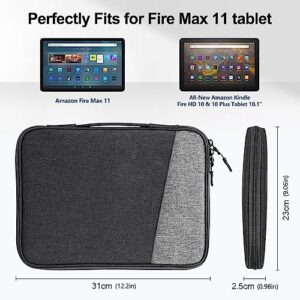 TiMOVO 9-11 Inch Sleeve Case for Fire Max 11 Tablet/All-New Amazon Kindle Fire HD 10 & 10 Plus Tablet 10.1", Protective Carrying Case Bag with Elastic Handle for Kindle Fire Max 11, Black+Gray