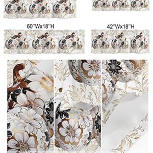 Window Curtain Valances for Kitchen Windows,Fall Flower Texture Ceramic Pumpkin Rod Pocket Short Window Valance Gold Line Leaves on White Treatment Valance for Living Room/Bathroom/Bedroom,42x18in