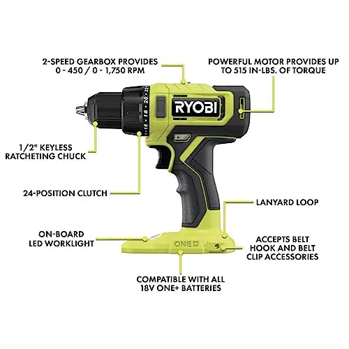 Ryobi 18V Cordless 2-Tool Combo Bundle with Drill, Impact Driver, 50-Piece Drill Bit Set, (2) 1.5 Ah Batteries, Charger, Tool Bag, Buho Drill Holster, and Buho Zipper Tool Pouch