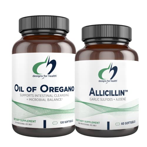 designs for health Oil of Oregano (120 Gels) + Allicillin Garlic Supplement (60 Softgels) - 2 Product Detox & Immune Support Bundle to Support Intestinal Cleansing & a Healthy Microbial Environment