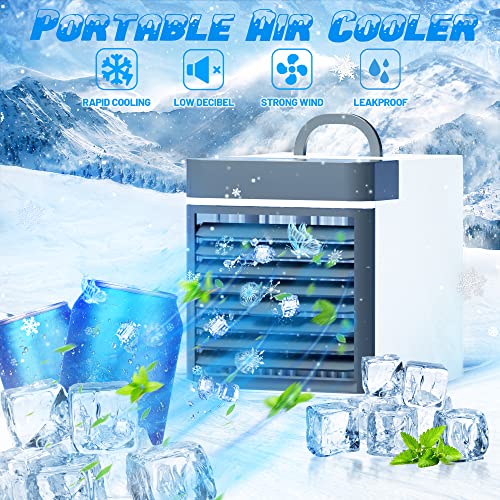 Portable Air Conditioner, Upgraded Mini Personal Anti-leakage water Air Cooler Fan Multifunction with 3 Speeds, Small for Room Bedroom Office Home Tent