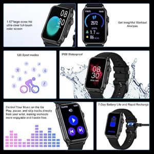 Smart Watches for Women Men with Call, Smart Watch Fitness Tracker With Blood Oxygen Blood Pressure and Sleep Monitor, 1.57'' Full Touch Screen IP68 Waterproof, for Android IOS Phone(with 2 bands)