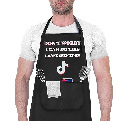 Funny Apron for Men with 2 Pockets Adjustable Neck Strap Funny Gifts for Birthday, Christmas, Thanksgiving, Best Gifts for Dad, Husband, Brother, Mom, Friend, BBQ Grilling Aprons for Men