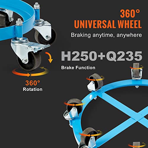 VEVOR 55 Gallon Heavy Duty Drum Dolly, 2000lbs Load Capacity, Barrel Dolly Cart Drum Caddy, Non Tipping Hand Truck Capacity Dollies with Steel Frame 8 Swivel Casters Wheel, for Warehouse Drum Handling