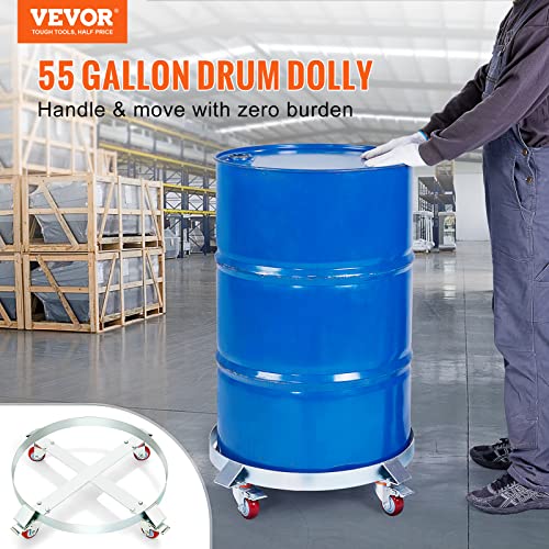 VEVOR 55 Gallon Heavy Duty Drum Dolly, 1000lbs Load Capacity, Barrel Dolly Cart Drum Caddy, Non Tipping Hand Truck Capacity Dollies with Steel Frame 4 Swivel Casters Wheel, for Warehouse Drum Handling