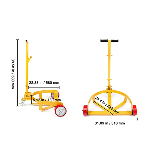 VEVOR 55 Gallon Drum Dolly, 1200 lbs Load Capacity, Barrel Dolly Cart Drum Caddy Round Dolly Steel Low Profile, Heavy Duty Steel Frame with Adjustable Handle 3 Wheels, for Workshop Factory Warehouse