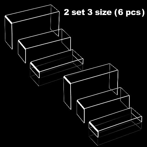 Fixwal 6pcs 2 Set Acrylic Risers for Display Clear Acrylic Riser Display Stands Acrylic Display Risers for Show Funko Pop Figures, Cupcake, Jewelry, Toys, Perfume and More