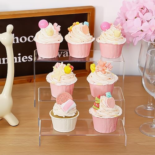 Fixwal 6pcs 2 Set Acrylic Risers for Display Clear Acrylic Riser Display Stands Acrylic Display Risers for Show Funko Pop Figures, Cupcake, Jewelry, Toys, Perfume and More