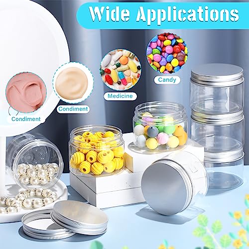 Dandat 80 Pcs 4 oz Clear Plastic Jars Containers Refillable Plastic Slime Storage Containers with Screw Round Plastic Jars with Lids Empty Food Jars Canisters for Kitchen Household Storage, Silver