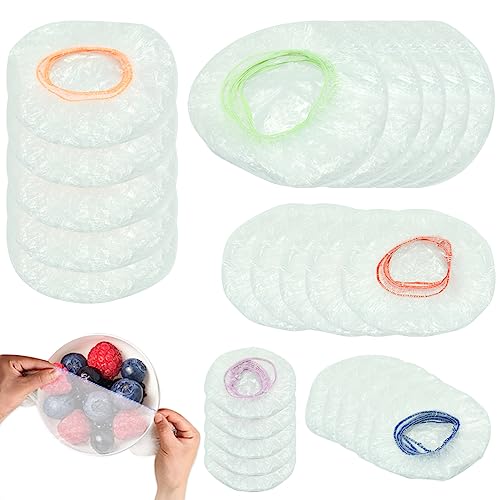 250 Pcs 5 Size Reusable Elastic Bowl Covers - Plastic Food Storage Cover - Adjustable Edge Stretch Plastic Wrap Bowl Covers Sealing Bowl Lids for Leftovers Family Outdoor Picnic (4/6/8/10/12 inch)