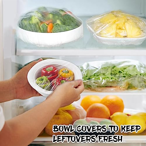 250 Pcs 5 Size Reusable Elastic Bowl Covers - Plastic Food Storage Cover - Adjustable Edge Stretch Plastic Wrap Bowl Covers Sealing Bowl Lids for Leftovers Family Outdoor Picnic (4/6/8/10/12 inch)