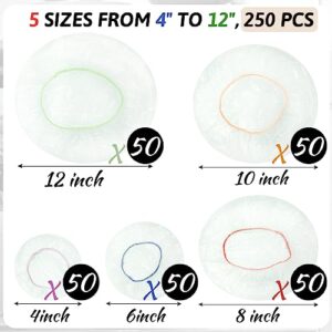 250 Pcs 5 Size Reusable Elastic Bowl Covers - Plastic Food Storage Cover - Adjustable Edge Stretch Plastic Wrap Bowl Covers Sealing Bowl Lids for Leftovers Family Outdoor Picnic (4/6/8/10/12 inch)