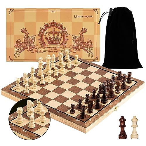 Chess Set-Magnetic Wooden Chess Set|Chess Board Board with alphanumeric|with 2 Extra Queens，Folding Board|Portable Travel Chess Set|Chess Sets for Adults|Chess Set for Kids